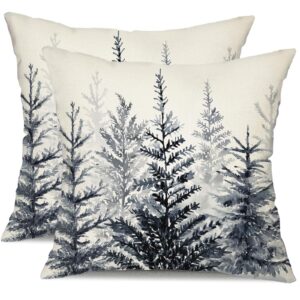 dfxsz christmas pillow covers 18x18 inch set of 2 watercolor blue grey christmas tree decorative white throw pillow covers winter famliy decoration for home couch th-32b18hui