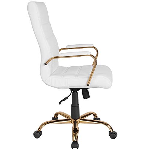 Pemberly Row Contemporary High Back Leather Swivel Office Chair in White