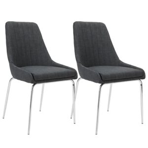 uptown club myra dining chairs set of 2 with sturdy metal frame, comfortable seating for up to 250 lbs, tufted accent furniture for modern homes, linen grey + chrome legs