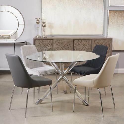 Uptown Club Myra Dining Chairs Set of 2 with Sturdy Metal Frame, Comfortable Seating for Up to 250 Lbs, Tufted Accent Furniture for Modern Homes, Linen Grey + Chrome Legs