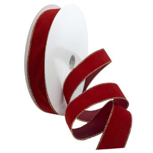 morex ribbon flocked wired velvet ribbon, 1.5 inch by 50 yards, berry red