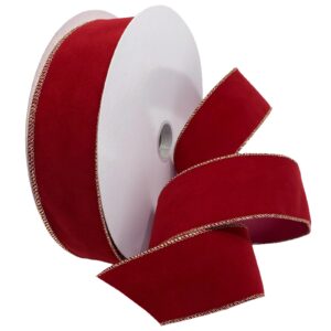 morex ribbon flocked wired velvet ribbon, 2.5 inch by 50 yards, berry red