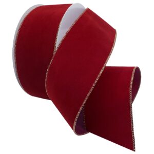 morex ribbon flocked wired velvet ribbon, 4 inch by 50 yards, berry red