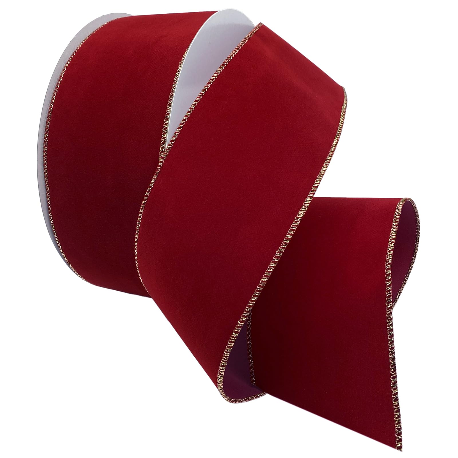 Morex Ribbon Flocked Wired Velvet Ribbon, 4 inch by 50 yards, Berry Red