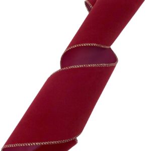 Morex Ribbon Flocked Wired Velvet Ribbon, 4 inch by 50 yards, Berry Red