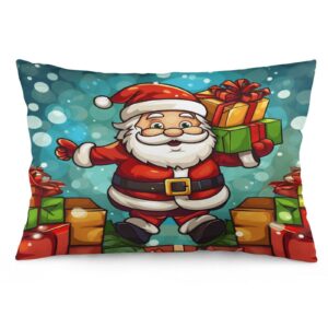 masiledy funny santa claus carrying gifts cushion covers 16 "x24 merry christmas winter xmas decorative cushion cover pillowcase zippered pillow case couch pillows for sofa bedroom home decorative