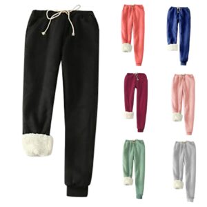 lightning deals of today women's winter warm athletic sweatpants baggy thick sherpa lined joggers plus size thermal cashmere fleece pants black