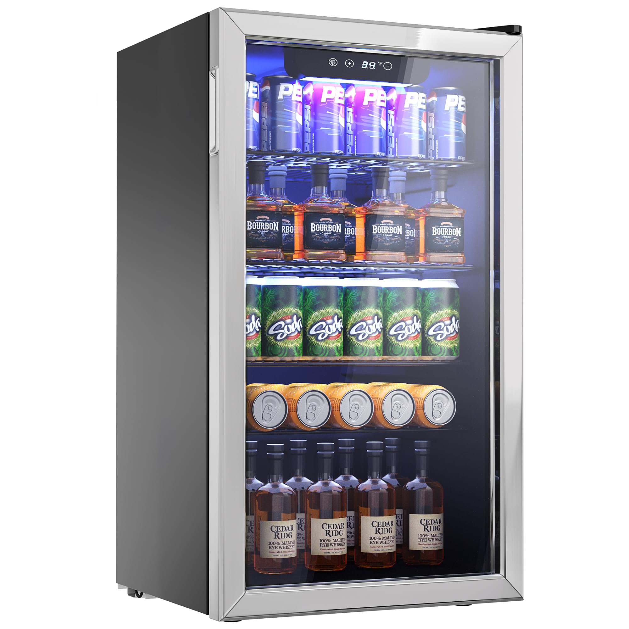 Icyglee Beverage Refrigerator Cooler - 126 Can Mini Fridge with Glass Door Freestanding for Soda Beer or Wine, Beverage Cooler for Home, Office, Bar with Adjustable Removable Shelves, Silver.