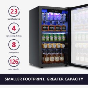 Icyglee Beverage Refrigerator Cooler - 126 Can Mini Fridge with Glass Door Freestanding for Soda Beer or Wine, Beverage Cooler for Home, Office, Bar with Adjustable Removable Shelves, Silver.