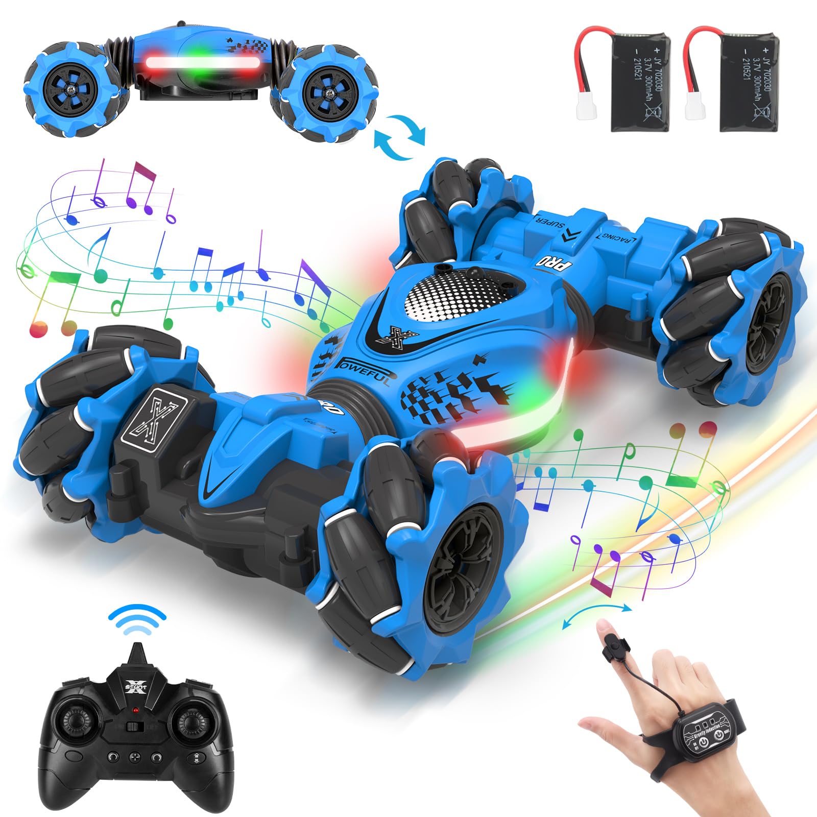 Fosgoit RC Car Gesture Sensing Car, Double Sided Flips 360° Rotate Off-Road with Music Lights 4WD 2.4GHz Gesture RC Stunt Car, Toys for Boys Girls Age 8-12, Best Gifts for Age 6 7 8 9 10 11 12, 2 Cars