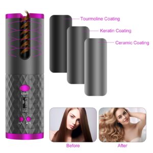 Automatic Cordless Auto Hair Curler Curling Iron with LCD Display Adjustable Timer & Temperature, Portable Rotating Ceramic Barrel Curling Wand Fast Heating Hair Curler