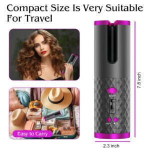 Automatic Cordless Auto Hair Curler Curling Iron with LCD Display Adjustable Timer & Temperature, Portable Rotating Ceramic Barrel Curling Wand Fast Heating Hair Curler