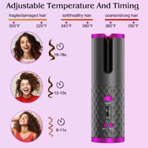 Automatic Cordless Auto Hair Curler Curling Iron with LCD Display Adjustable Timer & Temperature, Portable Rotating Ceramic Barrel Curling Wand Fast Heating Hair Curler