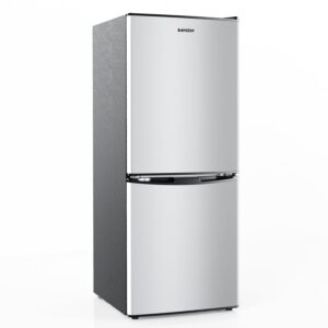 bangson small refrigerator with freezer, 4.0 cu.ft, small fridge with freezer, 2 door, with bottom freezer, compact refrigerator for apartment bedroom dorm and office, silver