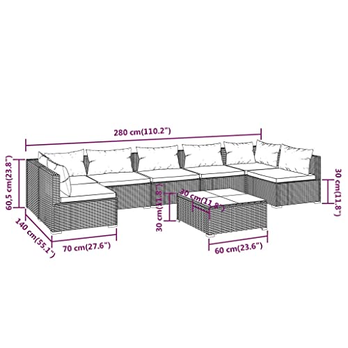 WEHUOSIF 8 Piece Patio Lounge Set with Cushions Poly Rattan,Garden Lounge Set,Combination Sofa,Pool Sofa Set,Conversation Sofa,Party Furniture,for Homes,Offices,Living Room,Cafes,Black