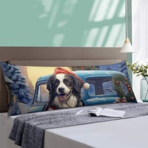 MaSiledy Christmas Dog and Blue Truck Body Pillow Case 20 X 54 Decorative Pillowcase Merry Christmas Winter Xmas Body Pillow Case with Hidden Zipper Closure for Adults Pregnant Women