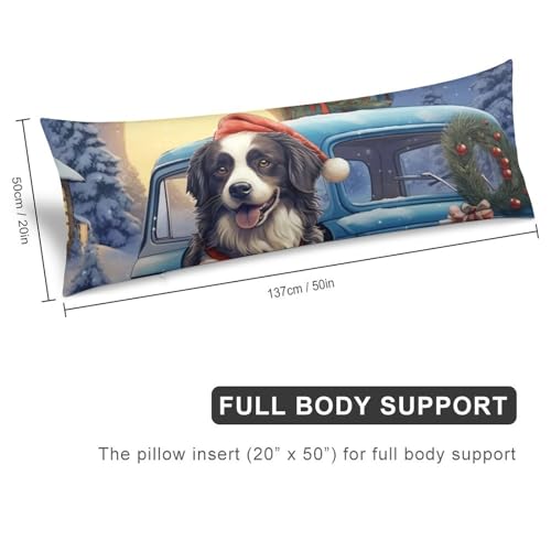 MaSiledy Christmas Dog and Blue Truck Body Pillow Case 20 X 54 Decorative Pillowcase Merry Christmas Winter Xmas Body Pillow Case with Hidden Zipper Closure for Adults Pregnant Women