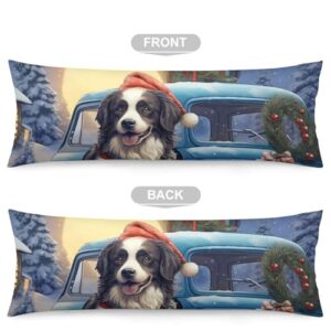 MaSiledy Christmas Dog and Blue Truck Body Pillow Case 20 X 54 Decorative Pillowcase Merry Christmas Winter Xmas Body Pillow Case with Hidden Zipper Closure for Adults Pregnant Women