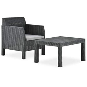 vraxo 2 piece patio lounge set with cushion pp rattan anthracite,outdoor furniture sets-26.51lbs