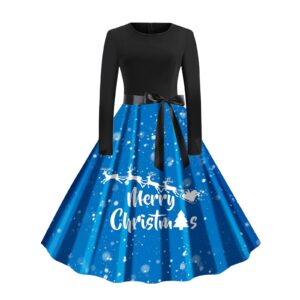 christmas dress women sexy christmas dresses fall dresses for women 2023 women's trendy long sleeve crewneck vintage aline cocktail midi dress christmas tree skirt