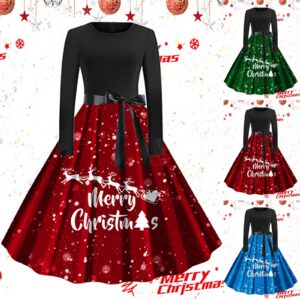 Christmas Dress Women Sexy Christmas Dresses Fall Dresses for Women 2023 Women's Trendy Long Sleeve Crewneck Vintage Aline Cocktail Midi Dress Christmas Tree Skirt