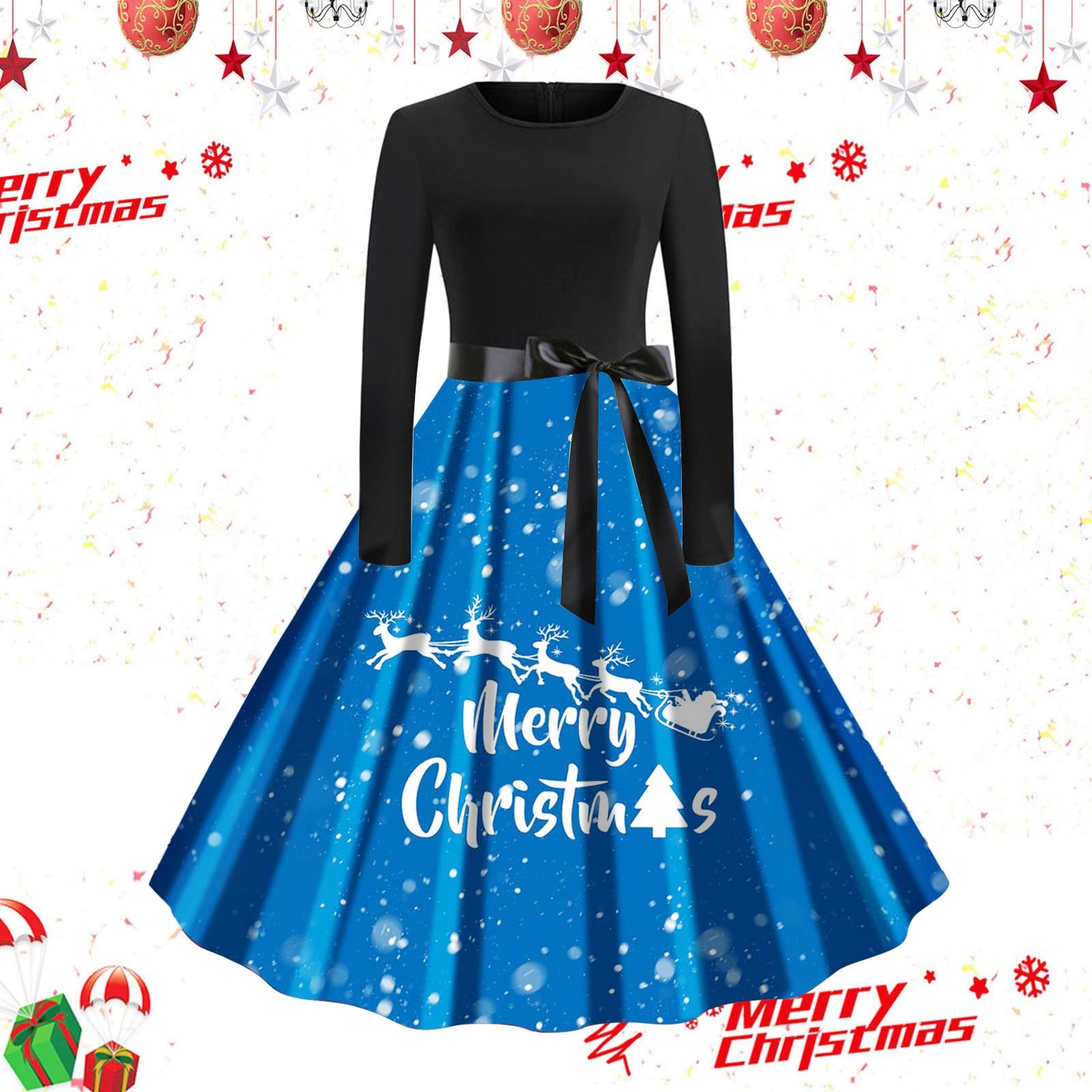 Christmas Dress Women Sexy Christmas Dresses Fall Dresses for Women 2023 Women's Trendy Long Sleeve Crewneck Vintage Aline Cocktail Midi Dress Christmas Tree Skirt