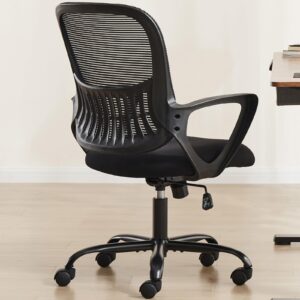 smug home office computer gaming desk chair, ergonomic mid-back mesh rolling work swivel task chairs with wheels, comfortable lumbar support, comfy arms for bedroom, study, student, adults, black