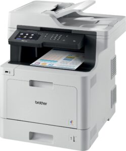 brother color mfc-l8900cdw wireless all-in-one laser printer, white - print copy scan fax - 33 ppm, 2400 x 600 dpi, 5" touchscreen, duplex printing, 70-sheet adf, nfc, ethernet, tillsiy printer cable