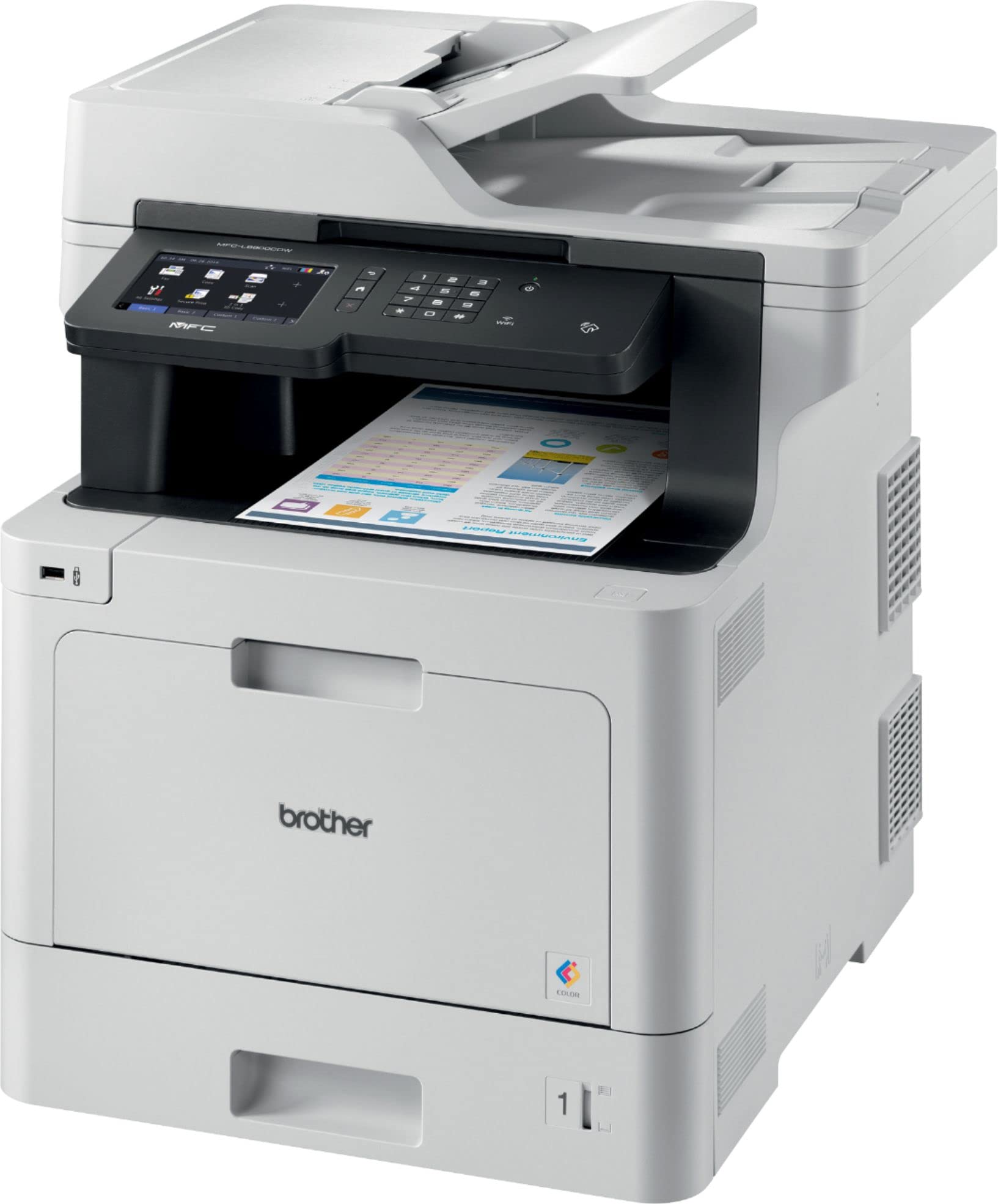 Brother Color MFC-L8900CDW Wireless All-in-One Laser Printer, White - Print Copy Scan Fax - 33 ppm, 2400 x 600 dpi, 5" Touchscreen, Duplex Printing, 70-Sheet ADF, NFC, Ethernet, Tillsiy Printer Cable