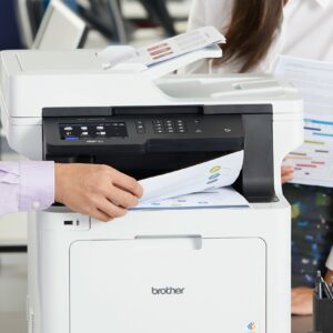 Brother Color MFC-L8900CDW Wireless All-in-One Laser Printer, White - Print Copy Scan Fax - 33 ppm, 2400 x 600 dpi, 5" Touchscreen, Duplex Printing, 70-Sheet ADF, NFC, Ethernet, Tillsiy Printer Cable