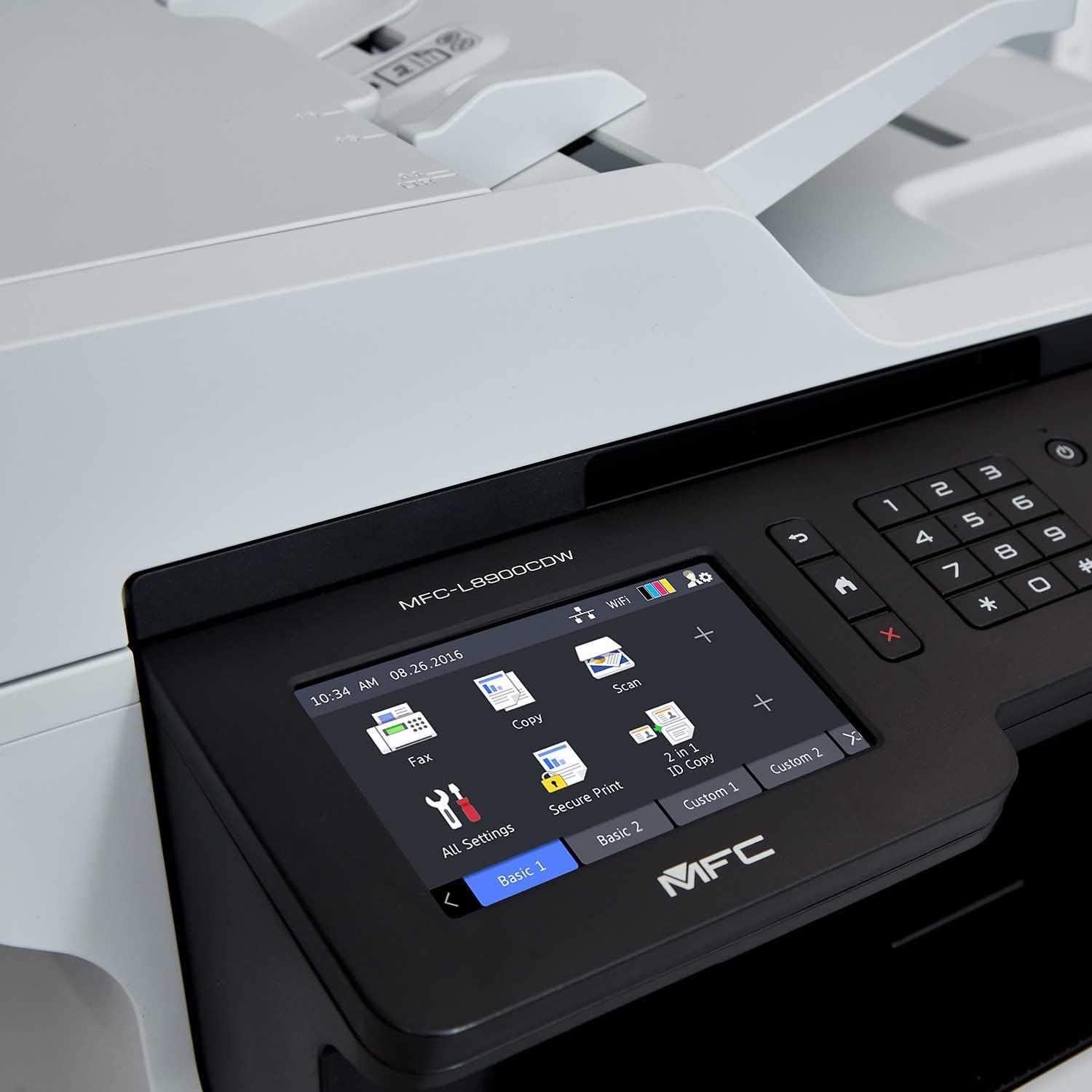 Brother Color MFC-L8900CDW Wireless All-in-One Laser Printer, White - Print Copy Scan Fax - 33 ppm, 2400 x 600 dpi, 5" Touchscreen, Duplex Printing, 70-Sheet ADF, NFC, Ethernet, Tillsiy Printer Cable