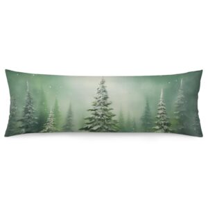 green pine trees with snowflakes body pillow cover pillowcase 20 x 54 zippered pillow cover coniferous trees forest winter snow landscape green long body pillow case cover polyester decorative