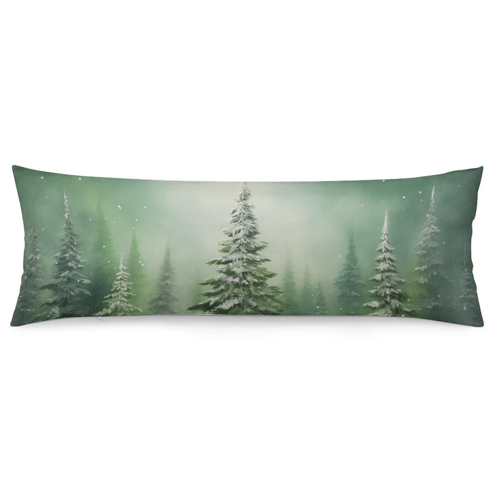 Green Pine Trees with Snowflakes Body Pillow Cover Pillowcase 20 x 54 Zippered Pillow Cover Coniferous Trees Forest Winter Snow Landscape Green Long Body Pillow Case Cover Polyester Decorative