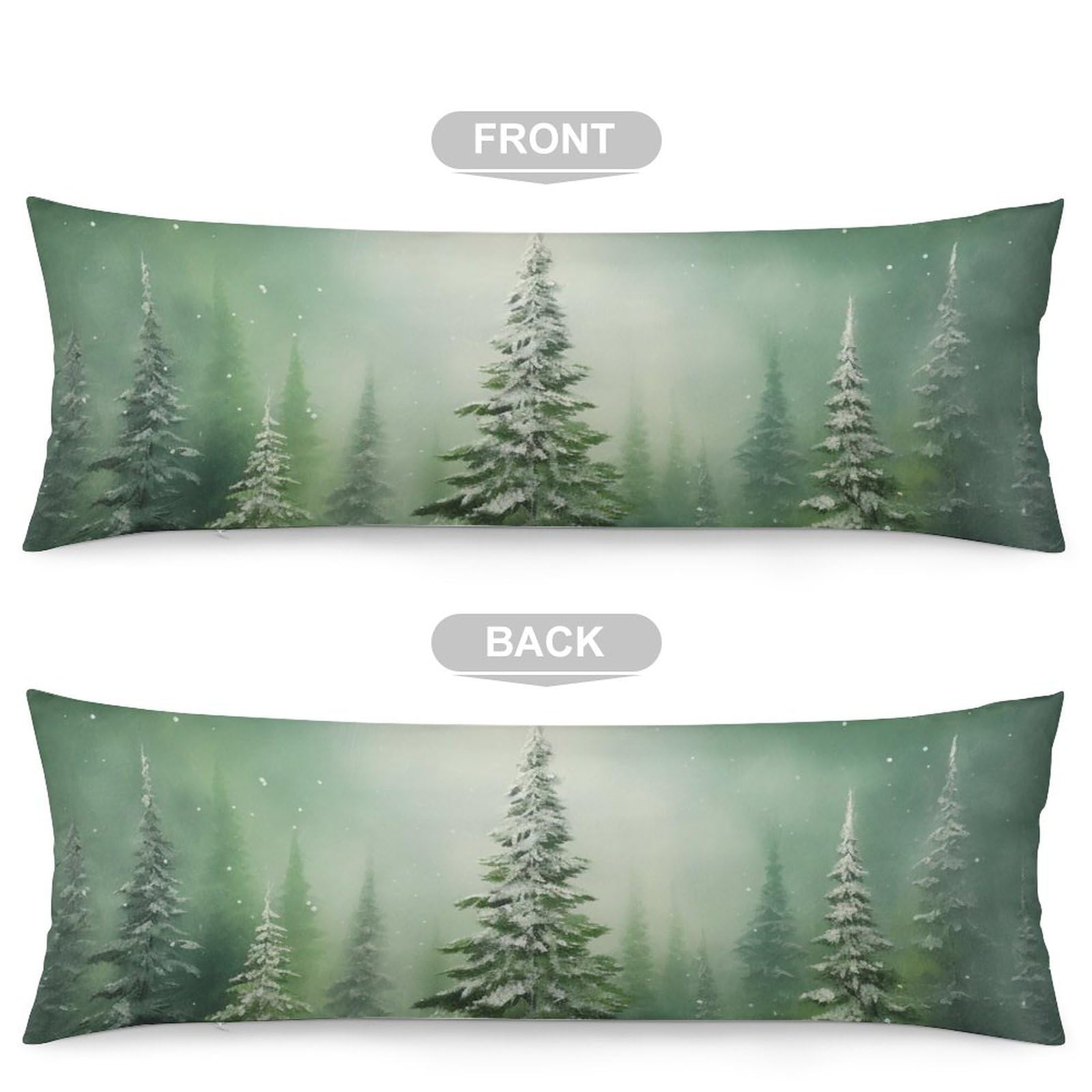 Green Pine Trees with Snowflakes Body Pillow Cover Pillowcase 20 x 54 Zippered Pillow Cover Coniferous Trees Forest Winter Snow Landscape Green Long Body Pillow Case Cover Polyester Decorative