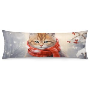 masiledy wintery cat with red scarf body pillow pillowcase 20-inch x 54-inch printed pillow cover christmas body pillow case with hidden zipper closure for decoration sofa couch