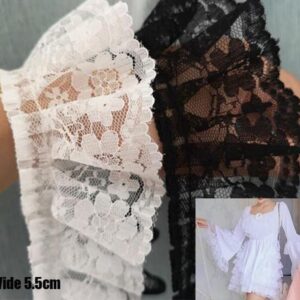 1Yard Embroidery 3D Flower Lace Fabric Trim Ribbon DIY Sewing Applique Collar Dress Wedding Guipure Decor White Black (Color : Black)