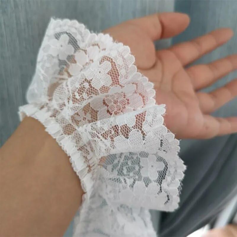 1Yard Embroidery 3D Flower Lace Fabric Trim Ribbon DIY Sewing Applique Collar Dress Wedding Guipure Decor White Black (Color : Black)