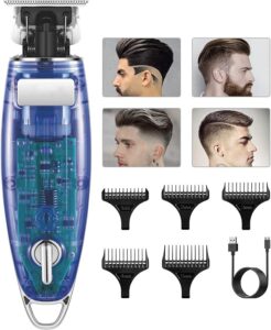 couemt hair trimmer for men zero gapped trimmer shape up clipper for men cordless hair edger professional t blade, sculpted styling barber shears, rechargeable razor， 1-3mm, blue