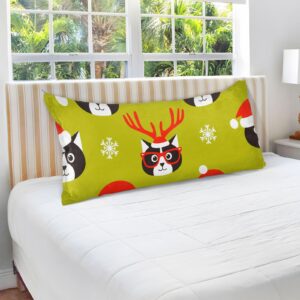 Christmas Cat Cap Pillowcase for Hair and Skin Body Pillow Cover Long Body Pillow Case 20"X 54" Fuzzy Pillow Case with Zipper for Women Men