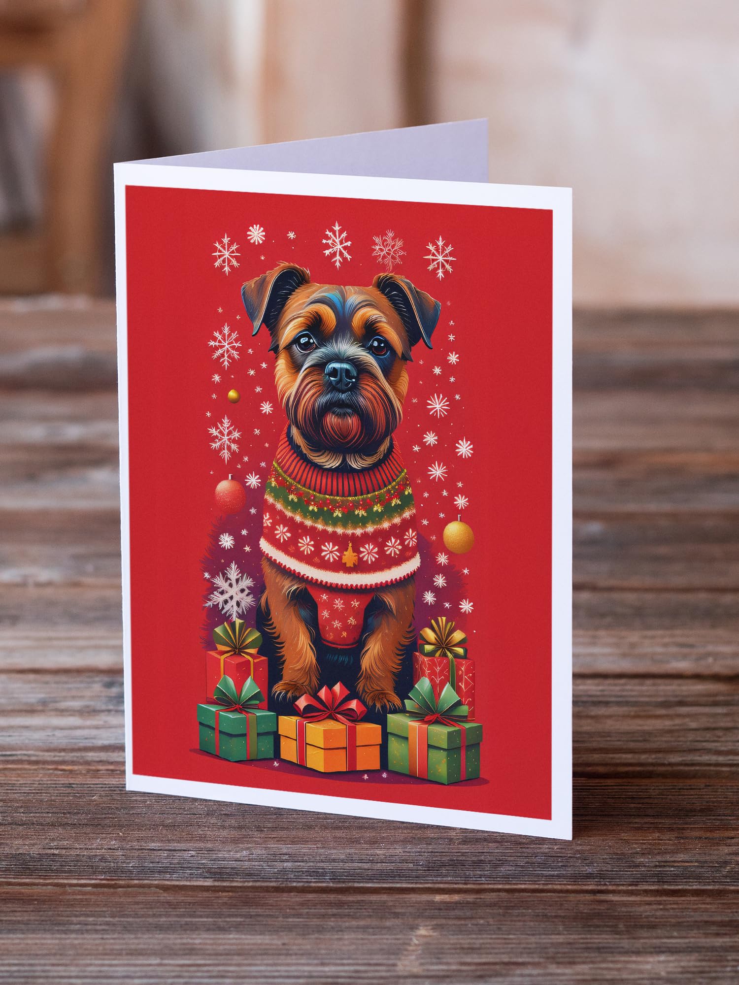 Caroline's Treasures DAC3049GCA7P Border Terrier Holiday Christmas Greeting Cards Pack of 8 Blank Cards with Envelopes Whimsical A7 Size 5x7 Blank Note Cards