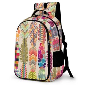 colored feather pattern travel laptop backpack durable computer bag casual daypack work backpack for women & men