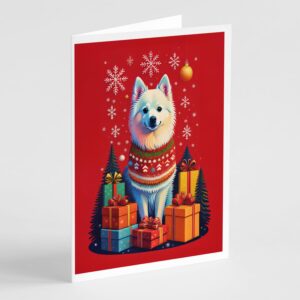 caroline's treasures dac3025gca7p american eskimo holiday christmas greeting cards pack of 8 blank cards with envelopes whimsical a7 size 5x7 blank note cards