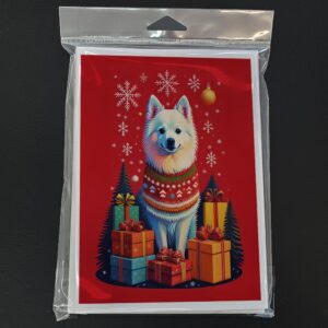 Caroline's Treasures DAC3025GCA7P American Eskimo Holiday Christmas Greeting Cards Pack of 8 Blank Cards with Envelopes Whimsical A7 Size 5x7 Blank Note Cards