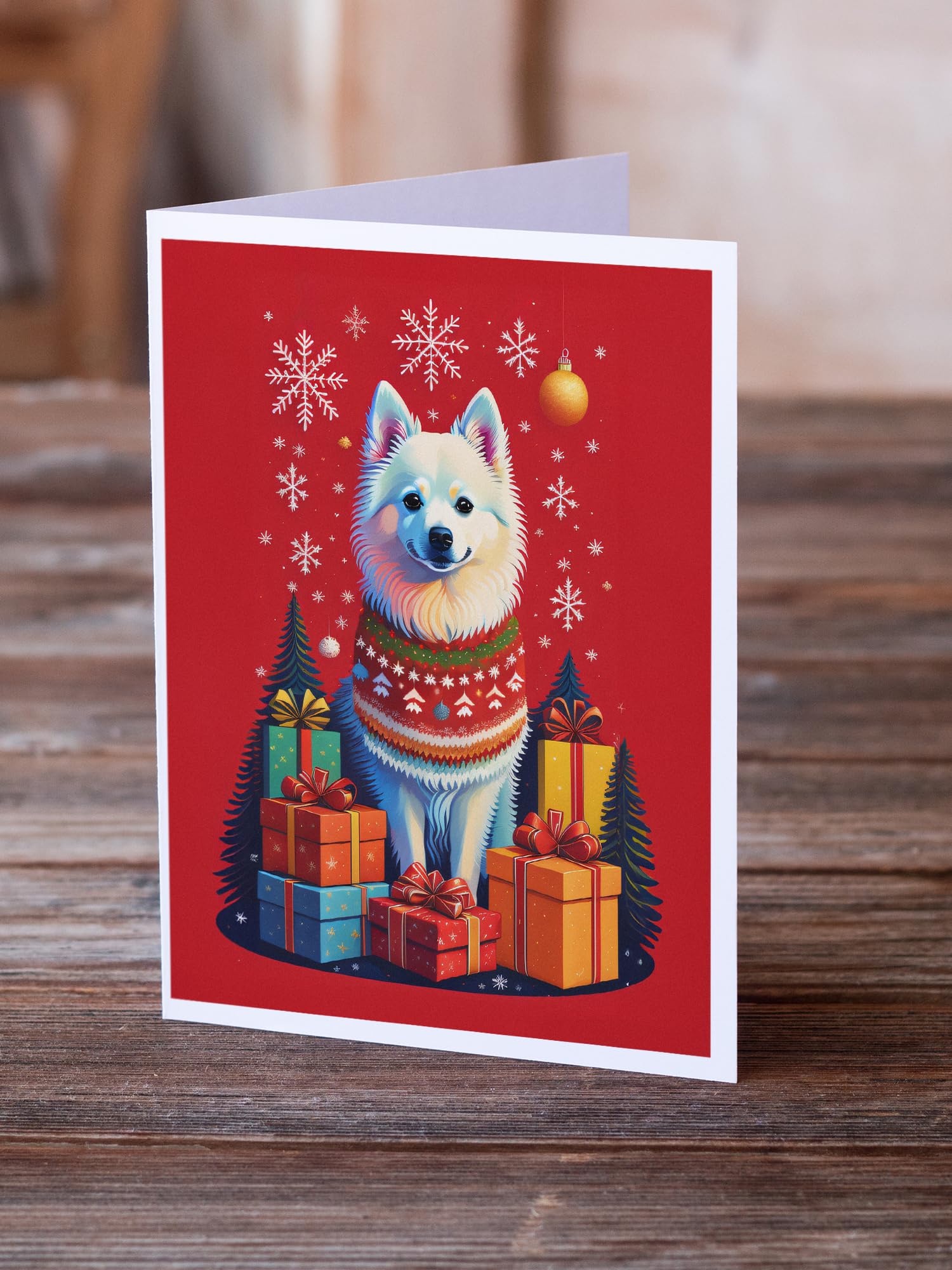 Caroline's Treasures DAC3025GCA7P American Eskimo Holiday Christmas Greeting Cards Pack of 8 Blank Cards with Envelopes Whimsical A7 Size 5x7 Blank Note Cards