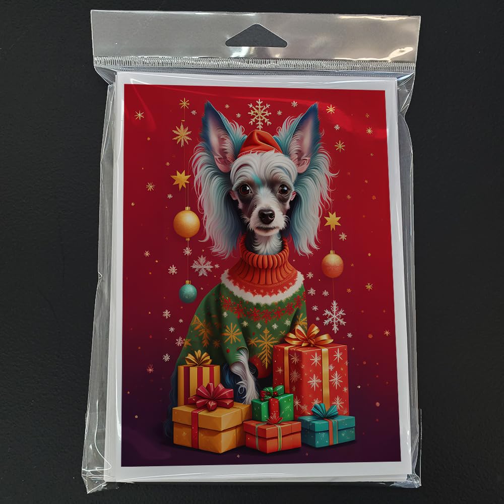 Caroline's Treasures DAC3103GCA7P Chinese Crested Holiday Christmas Greeting Cards Pack of 8 Blank Cards with Envelopes Whimsical A7 Size 5x7 Blank Note Cards