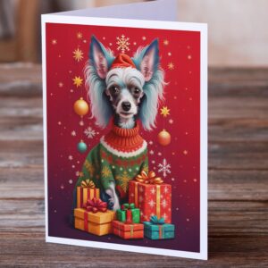 Caroline's Treasures DAC3103GCA7P Chinese Crested Holiday Christmas Greeting Cards Pack of 8 Blank Cards with Envelopes Whimsical A7 Size 5x7 Blank Note Cards