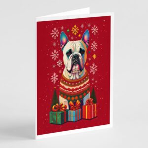 caroline's treasures dac3054gca7p white boxer cropped ears holiday christmas greeting cards pack of 8 blank cards with envelopes whimsical a7 size 5x7 blank note cards