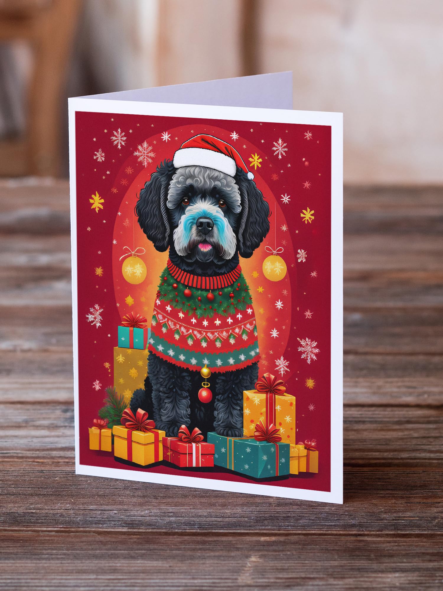 Caroline's Treasures DAC3145GCA7P Portuguese Water Dog Holiday Christmas Greeting Cards Pack of 8 Blank Cards with Envelopes Whimsical A7 Size 5x7 Blank Note Cards