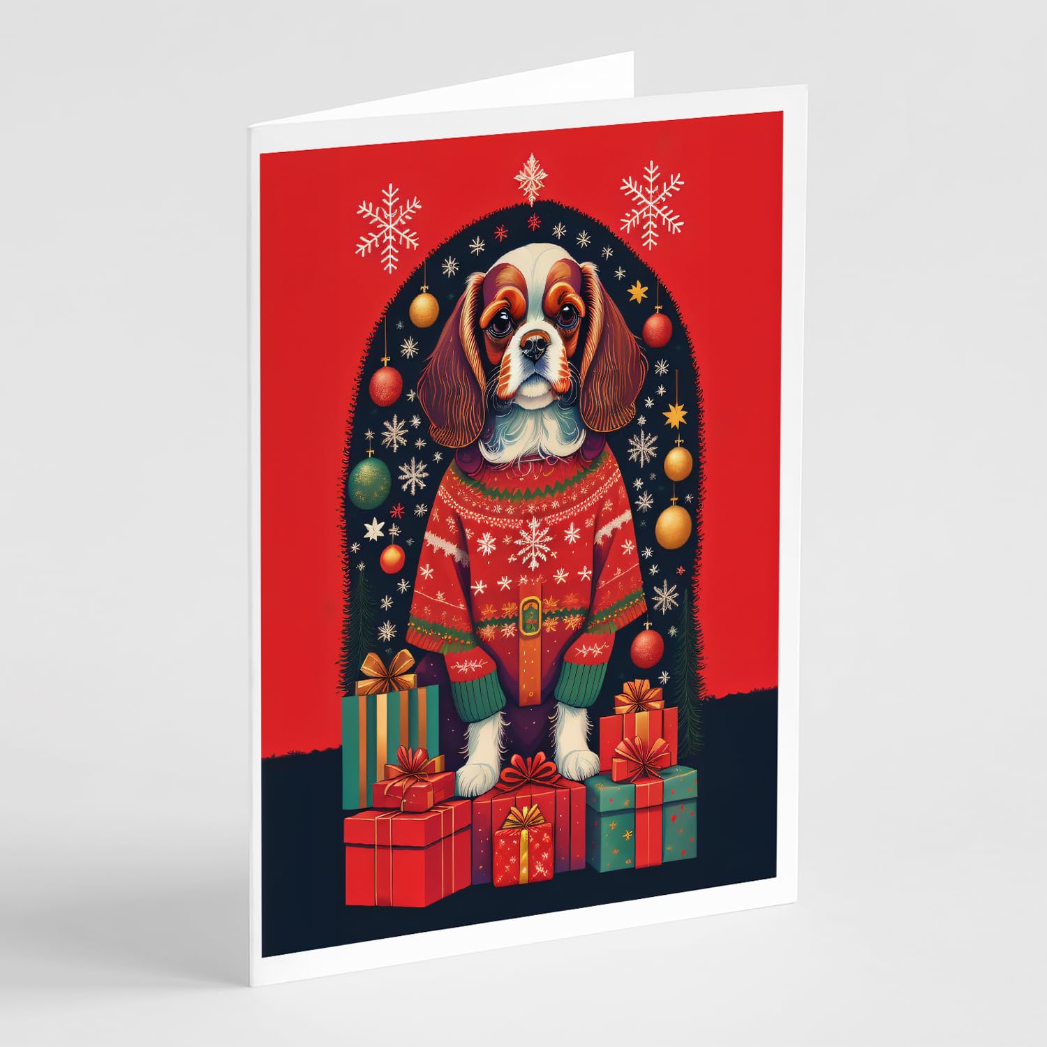 Caroline's Treasures DAC3065GCA7P Cavalier Spaniel Holiday Christmas Greeting Cards Pack of 8 Blank Cards with Envelopes Whimsical A7 Size 5x7 Blank Note Cards