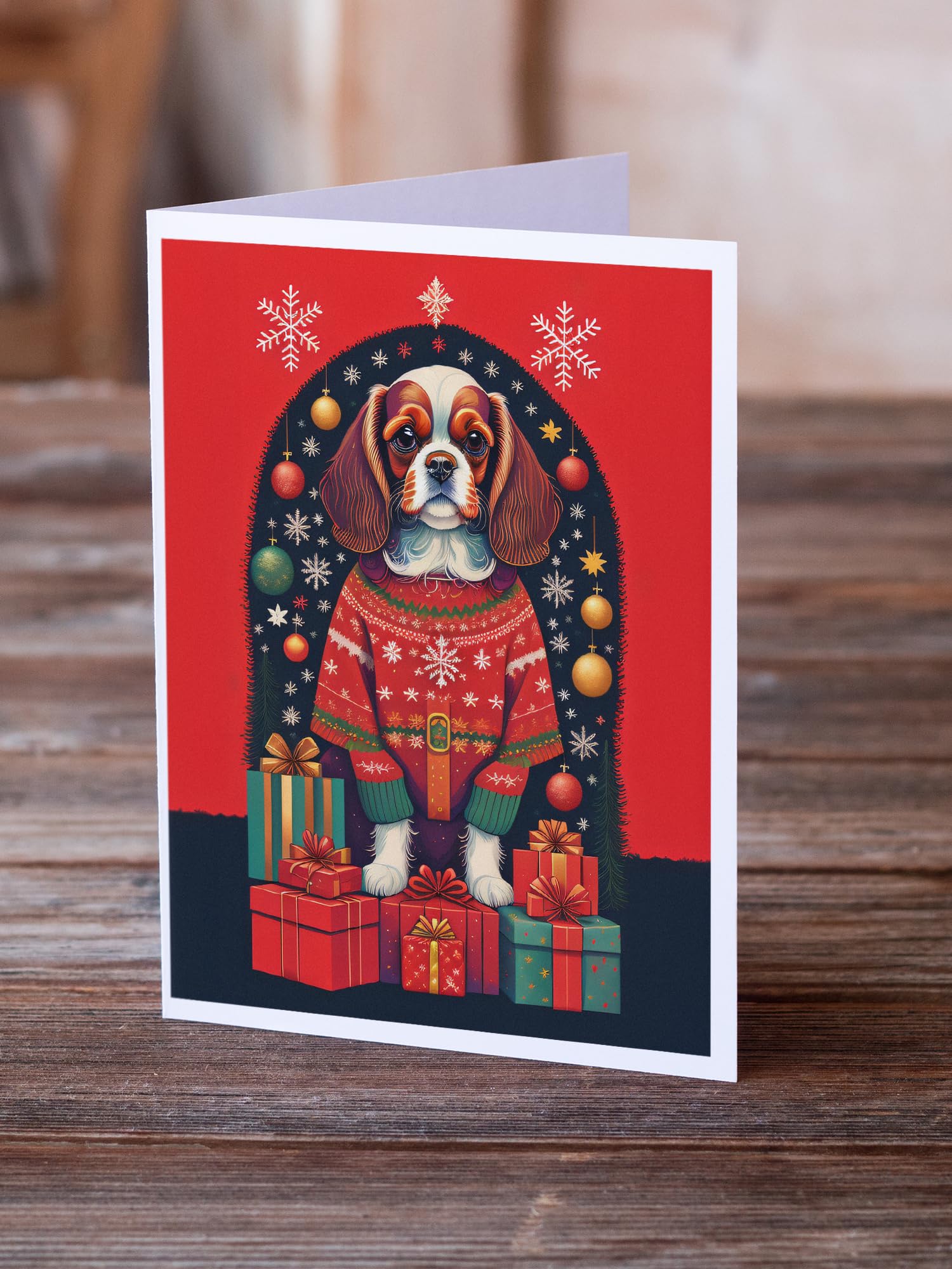 Caroline's Treasures DAC3065GCA7P Cavalier Spaniel Holiday Christmas Greeting Cards Pack of 8 Blank Cards with Envelopes Whimsical A7 Size 5x7 Blank Note Cards